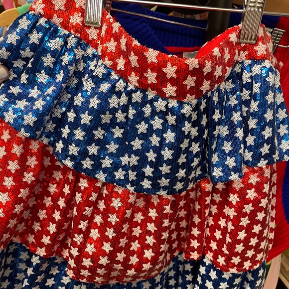 QUEEN OF SPARKLES | Skirts | Red White Blue Star Ruffle Skort | Poshmark